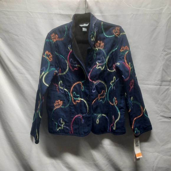 Koret | Jackets & Coats | Nwt Koret Dark Denim Multicolored Ribbon Art ...